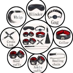 HANDMADE BDSM Sex toys Bondage Bed Restraint Kit Set Collar Gag Whip ...