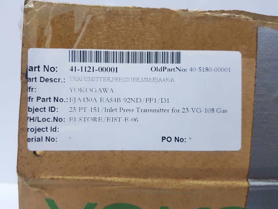 YOKOGAWA EJA430A TRADITIONAL-MOUNT GAUGE PRESSURE TRANSMITTER -EAS4B ...