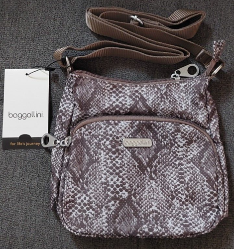 NWT Baggallini JOEY BAGG CROSSBODY Bag Nylon Tan Python Pattern Great ...