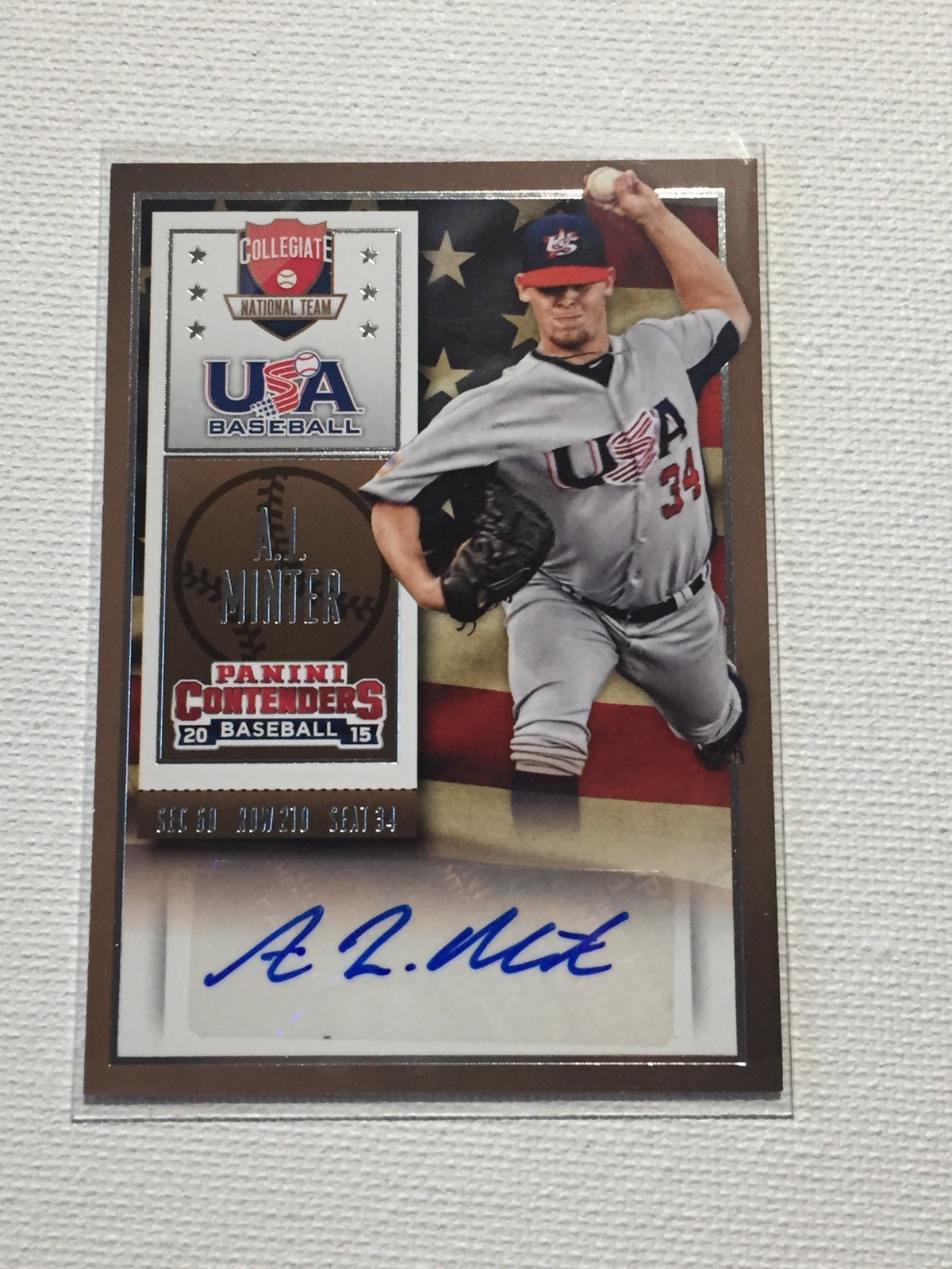 A.J. Minter 2015 Panini Contenders USA Baseball Ticket Autograph ...