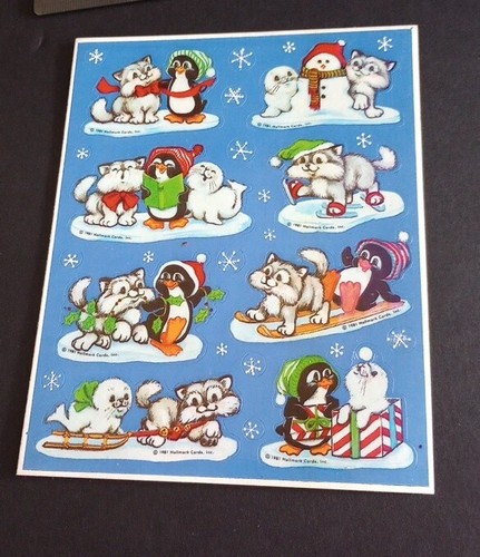 Vintage Stickers Hallmark Sticker Sheet VTG 80s Christmas Animals ...
