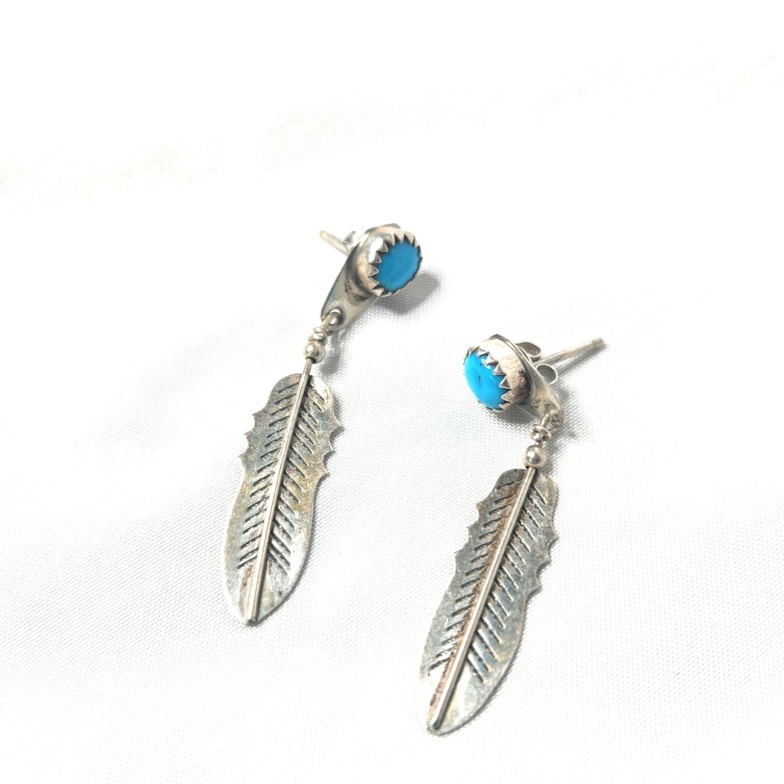 925 Native American Turquoise Feather Earrings Textur… - Gem