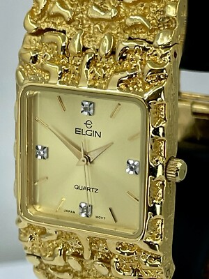 Circa 1990's Gents ELGIN Square Gold Nugget Quartz Wristwatch | eBay