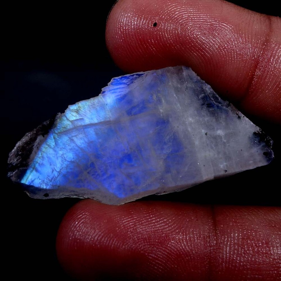 Blue Fire Rainbow Moonstone Rough Slab Gemstone Material 100% Natural ...