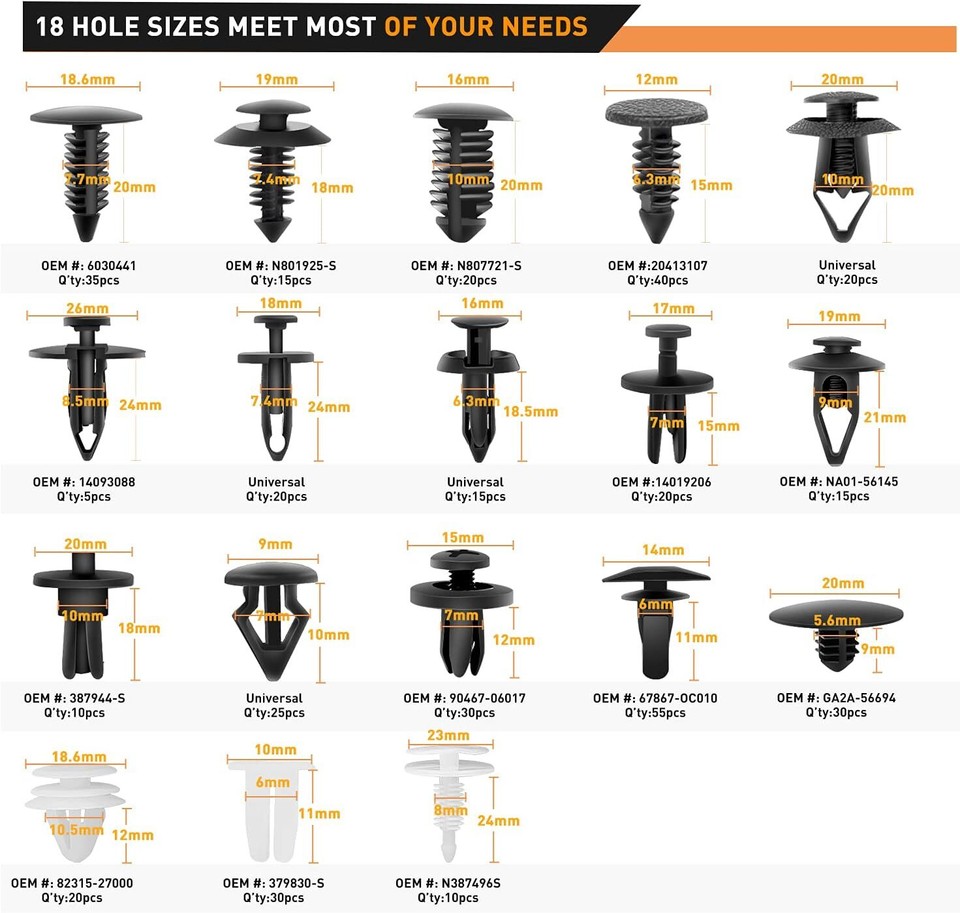 415Pcs Bumper Clips Retainer Auto Car Rivets Fastener Fender Push Pin ...