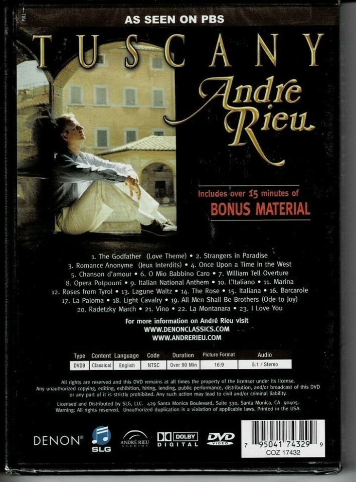 Andre Rieu-Tuscany DVD-Like New-As Seen On PBS | eBay