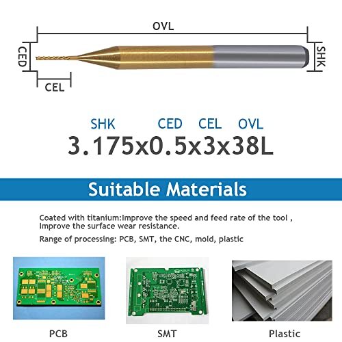 10pcs 1/8'' Shank 1/64" 0.5mm Cutting Diametercnc End Mill Titanium ...