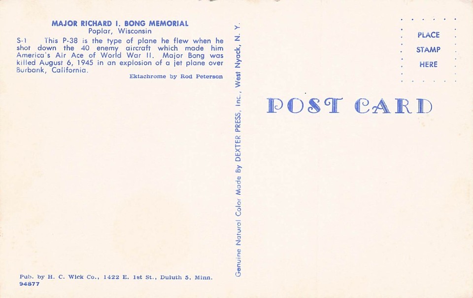 Bong Memorial Lockheed P-38 Lightning WWII Air Force Military Vtg ...