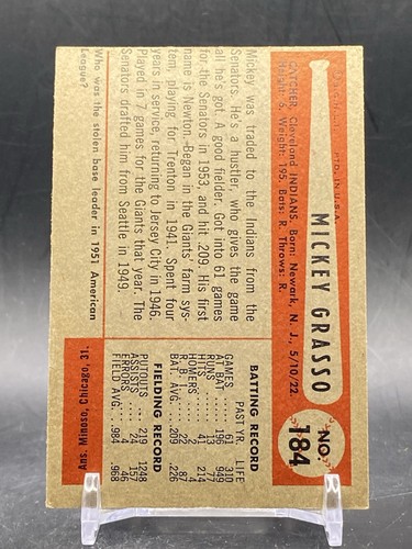 1954 Bowman #184 Mickey Grasso Cleveland Indians Vintage Baseball ...