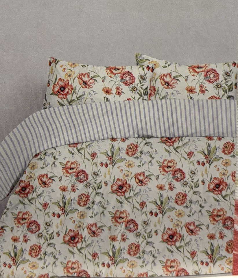 Poppy Print Frilled Reversible Duvet Cover Set Single Double King Super ...