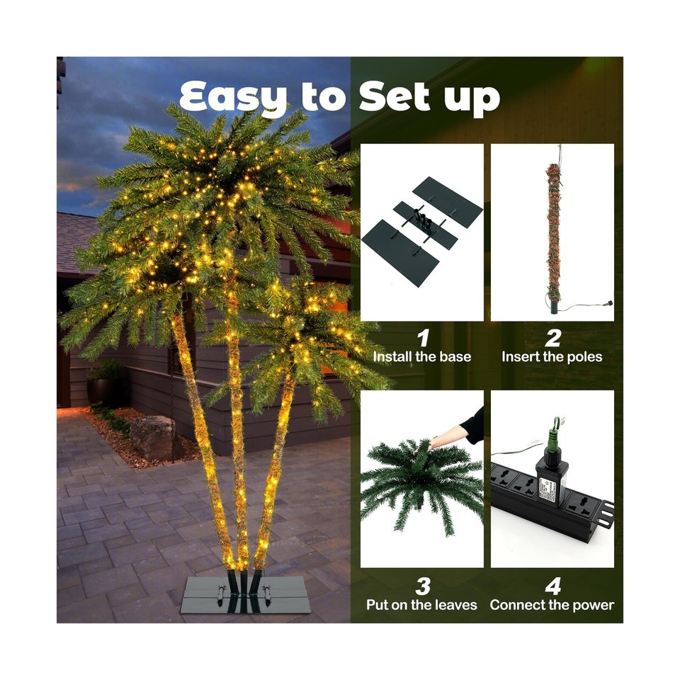Tangkula 6FT Christmas Lighted Triple Palm Tree, Pre-lit Tropical Style ...