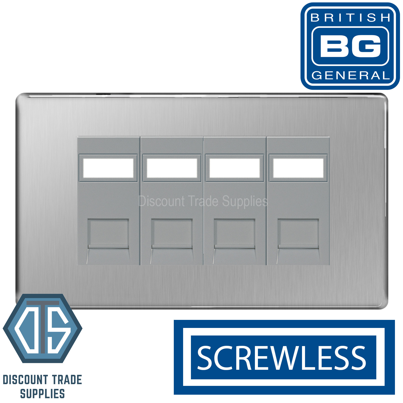 BG Screwless Brushed Steel 4 Gang RJ45 Cat5e Data Socket Outlet Satin ...