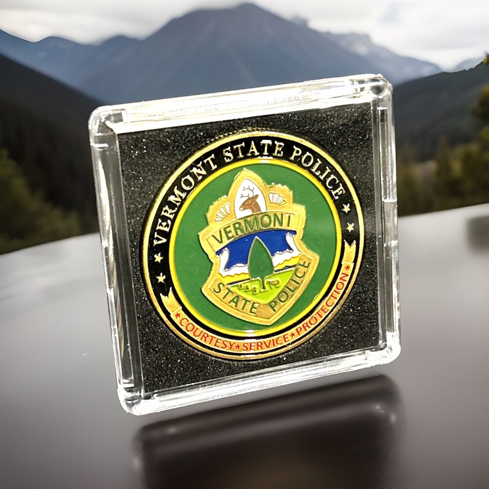 Vermont STATE POLICE Trooper ST MICHAEL Challenge Coin 40mm with Case ...