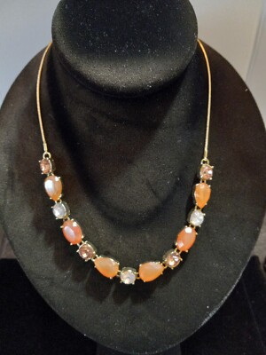 Nine West Gold Tone Necklace With Peach Colored Acrylic Gems ...