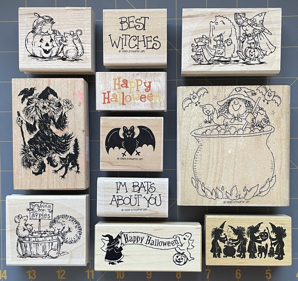 HALLOWEEN & FALL RUBBER STAMPS RARE CATS GHOST SAYINGS LEAVES PSX SU ...