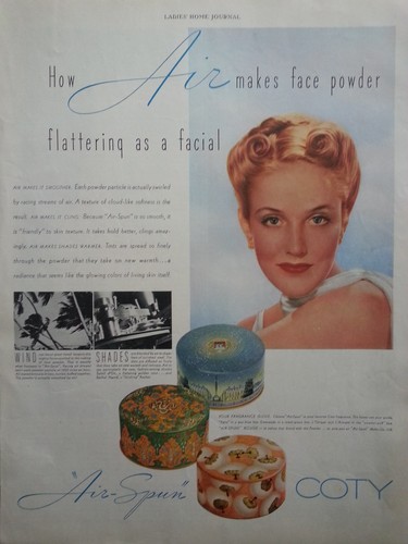 1939 Coty Cosmetics Air Spun Face Powder Blonde Lady Fragrance Guide ...