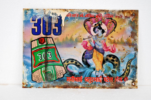 Vintage Tin Sign Advertising Of 303 Beedi Bidi Kaliya Naag Daman hindu ...