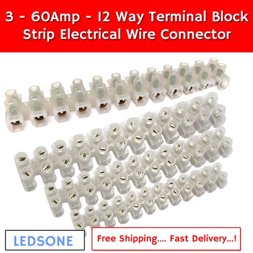12 WAY CONNECTOR STRIP 3-60 AMP ELECTRICAL CHOC Block Wire Terminal ...