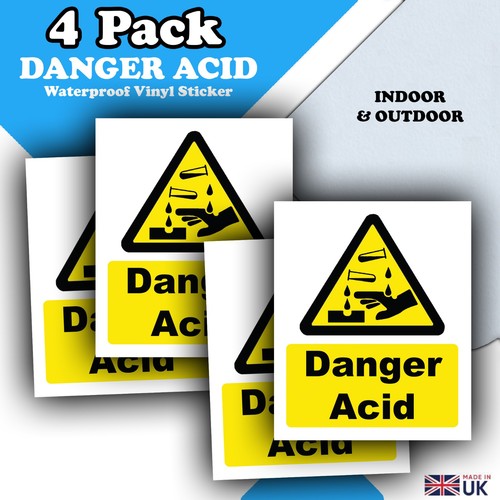 4 Pack - Danger Acid Hazard Stickers Signs - Waterproof Vinyl Labels ...