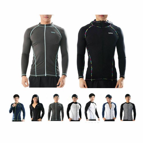 Belleap Rash Guard Mens Zip-up Long Sleeve Swimwear UV Protection 0307 ...