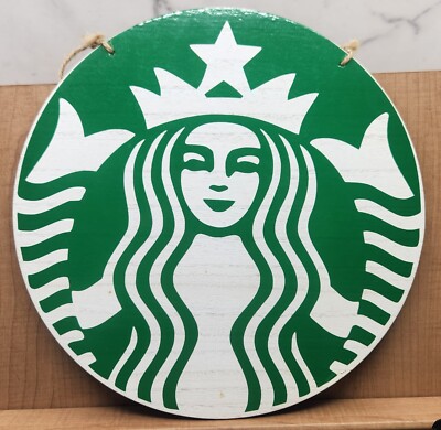 Starbucks Coffee Shop Hanging Wooden Sign Classic Logo Green White | eBay