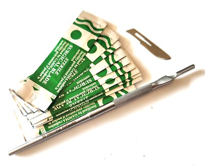 1 Stainless Steel Round Scalpel Knife Handle #3 + 5 Sterile Surgical ...