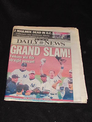 New York Daily News October 23 2001 NY Yankees win Pennant Full ...