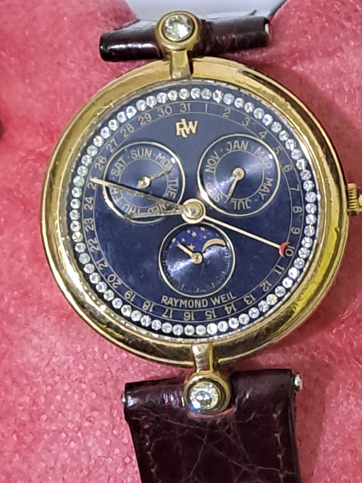 RAYMOND WEIL 5426 TRIPLE DATE MOON PHASE QUARTZ 18K GOLD 10M SWISS MEN ...