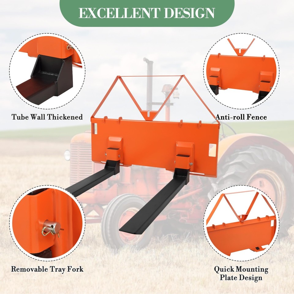 45" Skid Steer Pallet Forks,Quick Attach Pallet Forks Attach,Removable ...