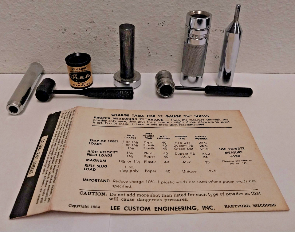 Lee Loader - 12 Gauge 2 3/4" Shells & Wad Guide - COMPLETE WITH ...