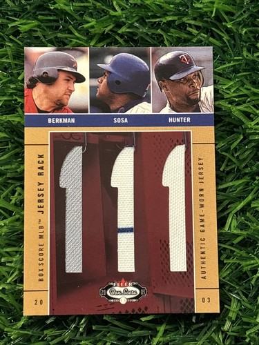 2003 Fleer Box Score Jersey Rack Trio /350 Lance Berkman Sammy Sosa ...