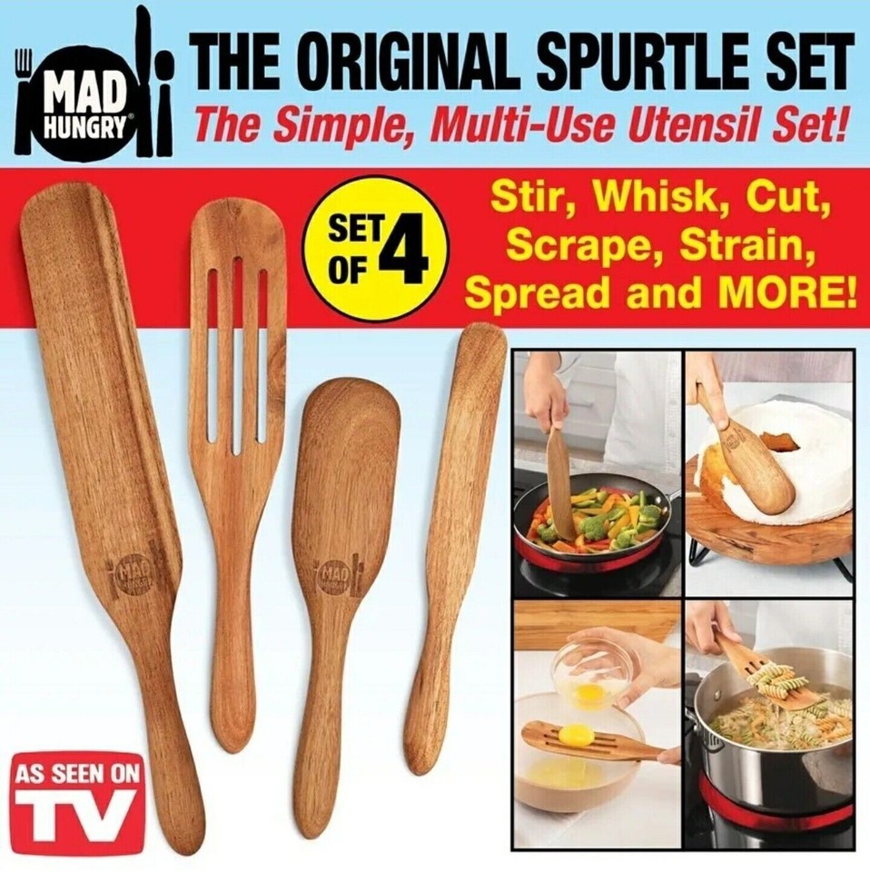 Mad Hungry 4 Piece Acacia Wood Spurtle Set Kitchen Cooking Multi-Tool NEW | eBay