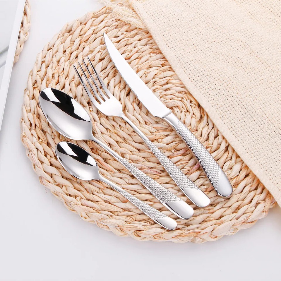 Luxury Gold Plated Flatware Set Silverware Hammered Handle, Cutlery ...