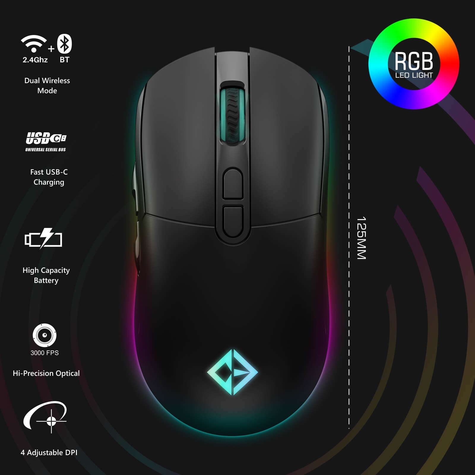 Rechargeable Wireless Mouse RGB LED USB Bluetooth Gaming Mice Laptop PC ...