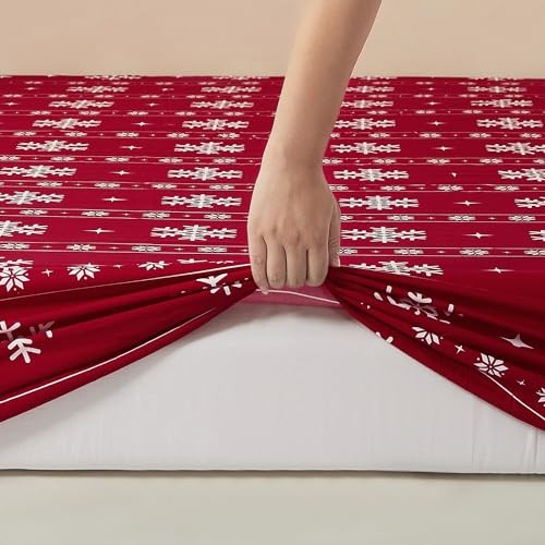 Soft Microfiber Sheets, Print Snowflake Pattern King Red /White ...