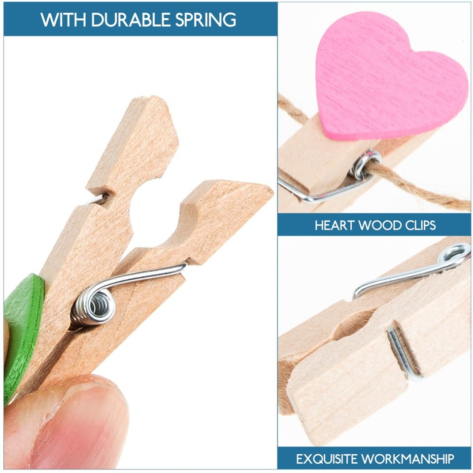 Wood Clothes Pin Clothespin Clip Small Pegs Mini Heart Photo Clips ...