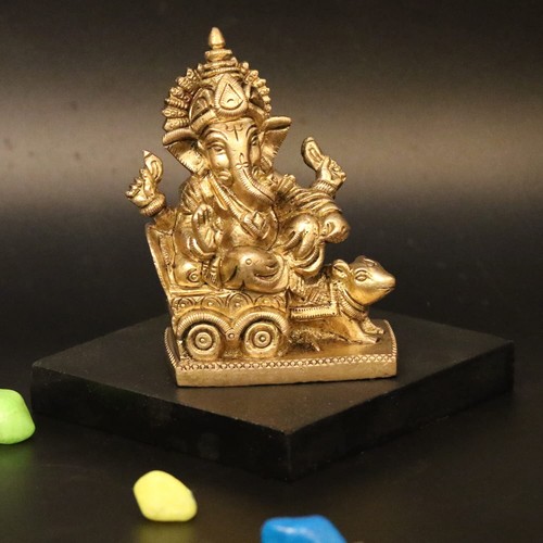 Brass Ganesha Riding on Rat Chariot Idol Statue Figurine Showpiece ...