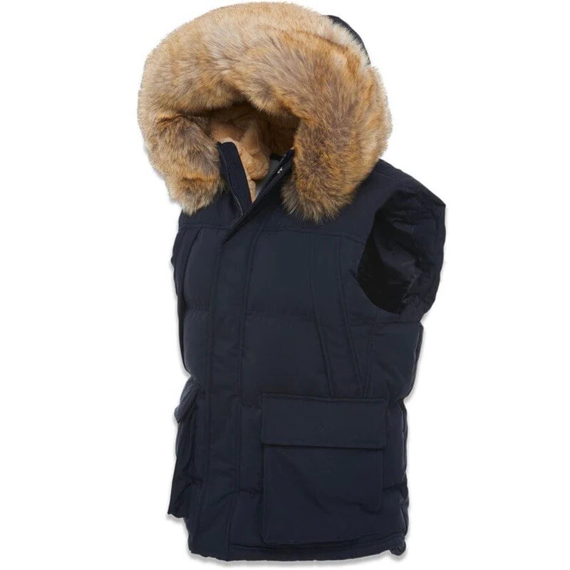 Jordan Craig Men's YUKON FUR LINED NAVY BLUE PARKA VEST PUFFER BUBBLE ...