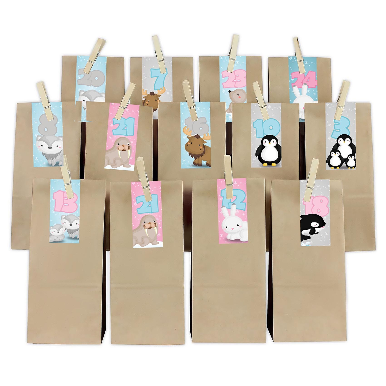 Adventskalender Set Polartiere Streifen mit Papiertüten und ...