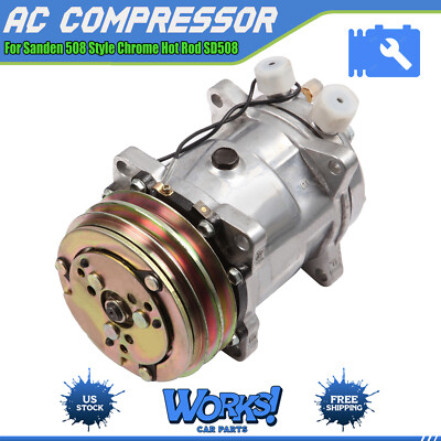 A/C Conditioning Compressor For Sanden 508 Style Chrome Hot Rod SD508 ...