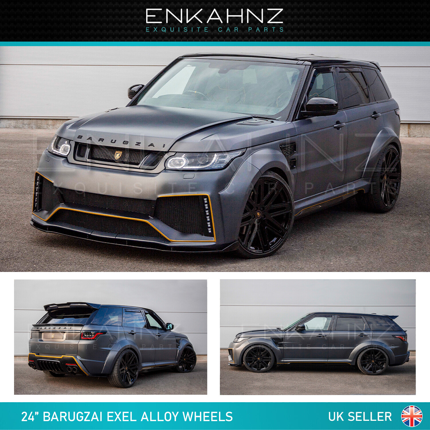 RANGE ROVER 24" BARUGZAI GLOSS BLACK EXEL ALLOY WHEELS & TYRE PACKAGE ...