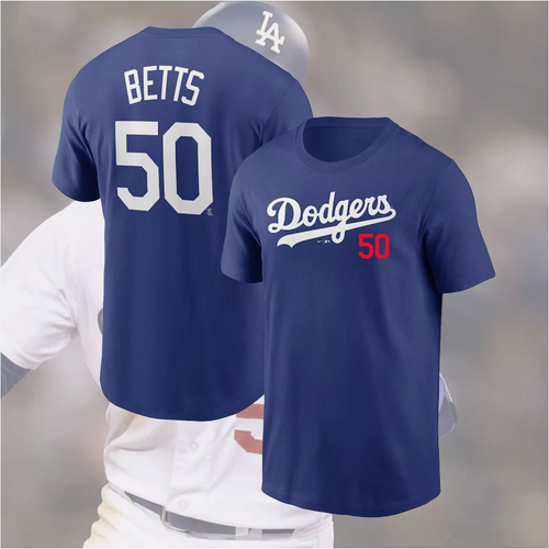 HOT SALE!!! Mookie Betts #50 Los Angeles Dodgers Name & Number T-Shirt ...
