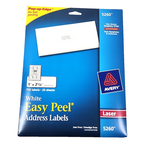 Avery Easy Peel Mailing Address Labels 5260 Laser 1 x 2 5/8 White 750 ...