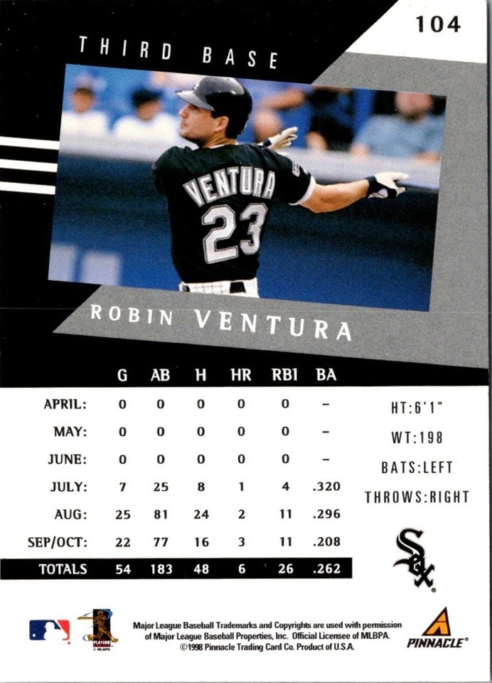 1998 Pinnacle Performers Robin Ventura #104 Chicago White Sox Baseball ...
