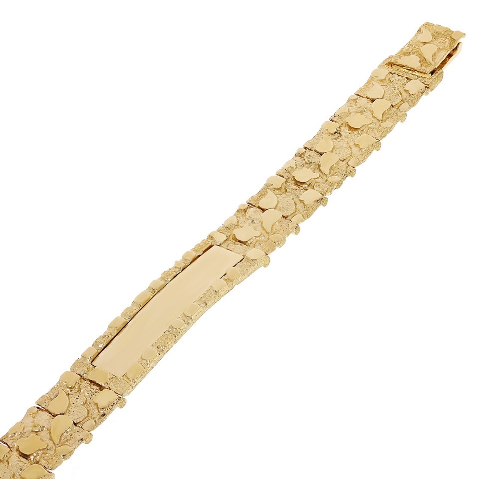 Men's 14k Yellow Gold Solid Nugget ID Bracelet 7.5" 12.5mm 31.2 grams ...
