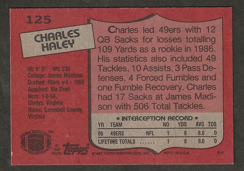 1987 Topps #125 CHARLES HALEY San Francisco 49ers ROOKIE 12 | eBay