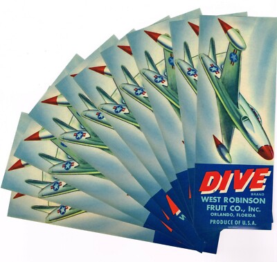 X10 WHOLESALE DIVE CRATE LABEL FLORIDA C1950S ORLANDO MILITARY AVIATION ...