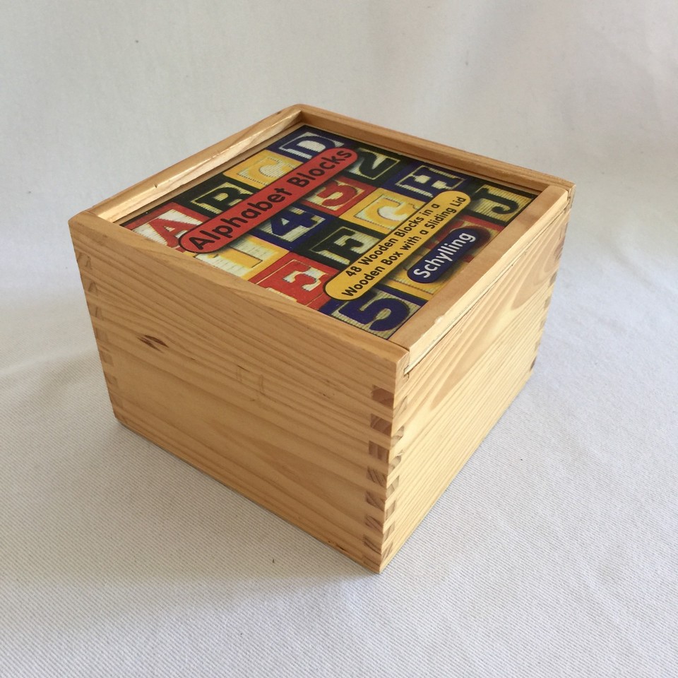 Wooden Alphabet Blocks 48 Pc Set Schylling Storage Box | eBay