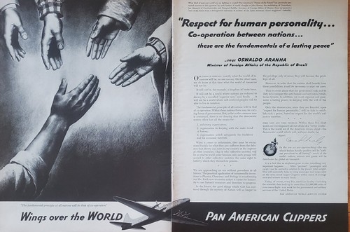 1943 Pan Am American Clippers Airlines Wings Over World Vintage WWII ...
