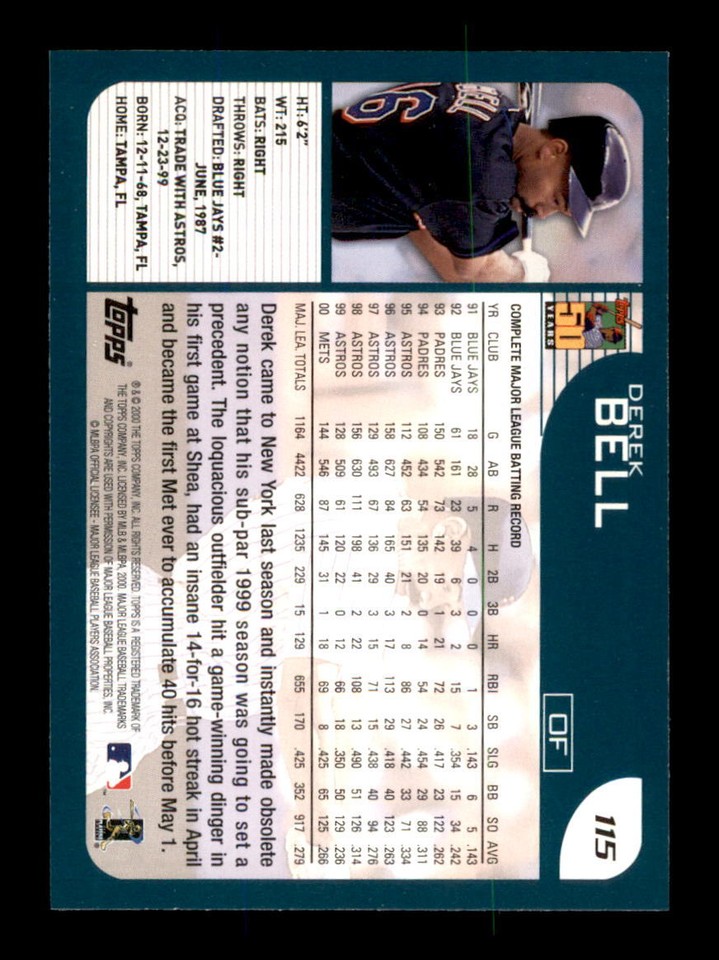 2001 Baseball Topps Derek Bell New York Mets #115 | eBay